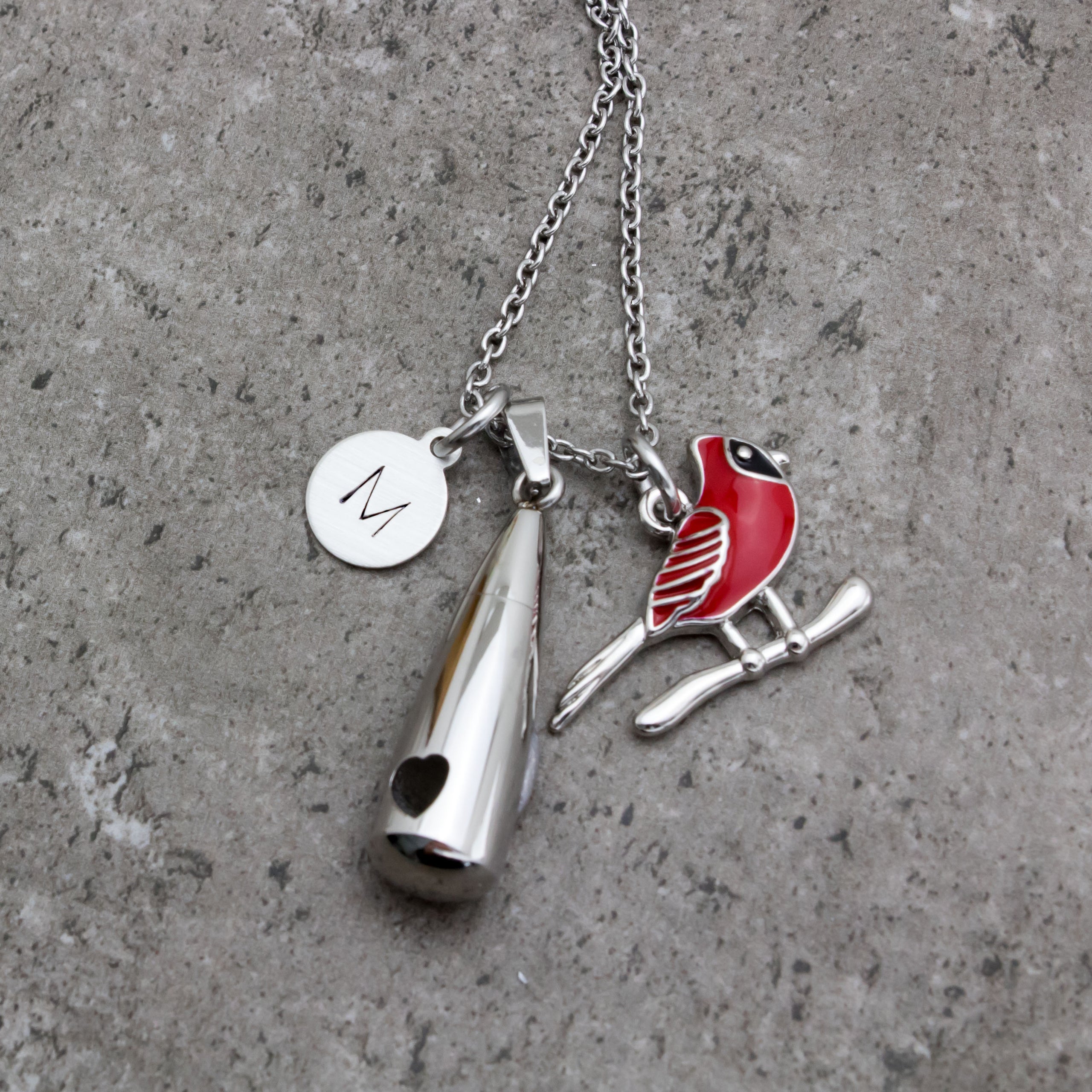 Personalized Cardinal Cremation Necklace Teardrop Urn Necklace Leah Kathryn Jewelry