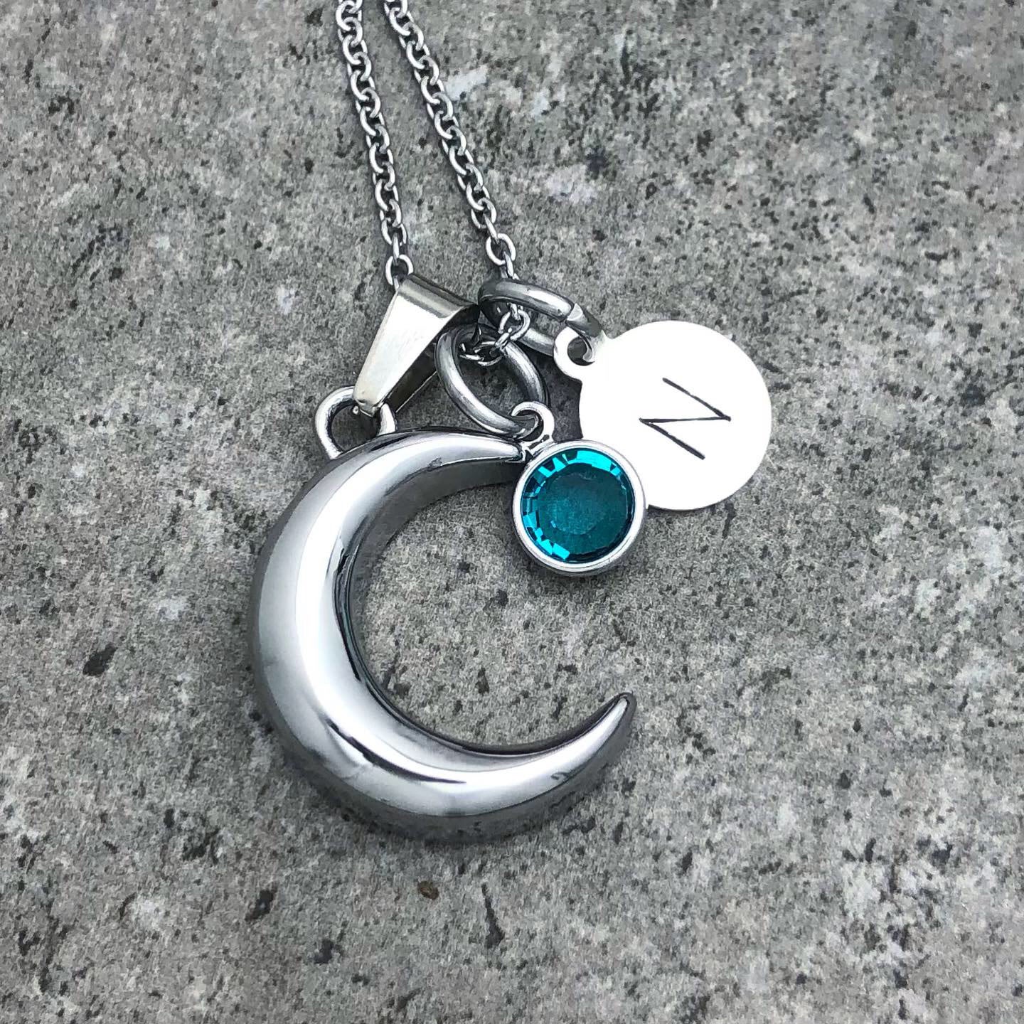 Moon Urn Necklace With Birthstone Personalized Cremation Jewelry Leah Kathryn Jewelry